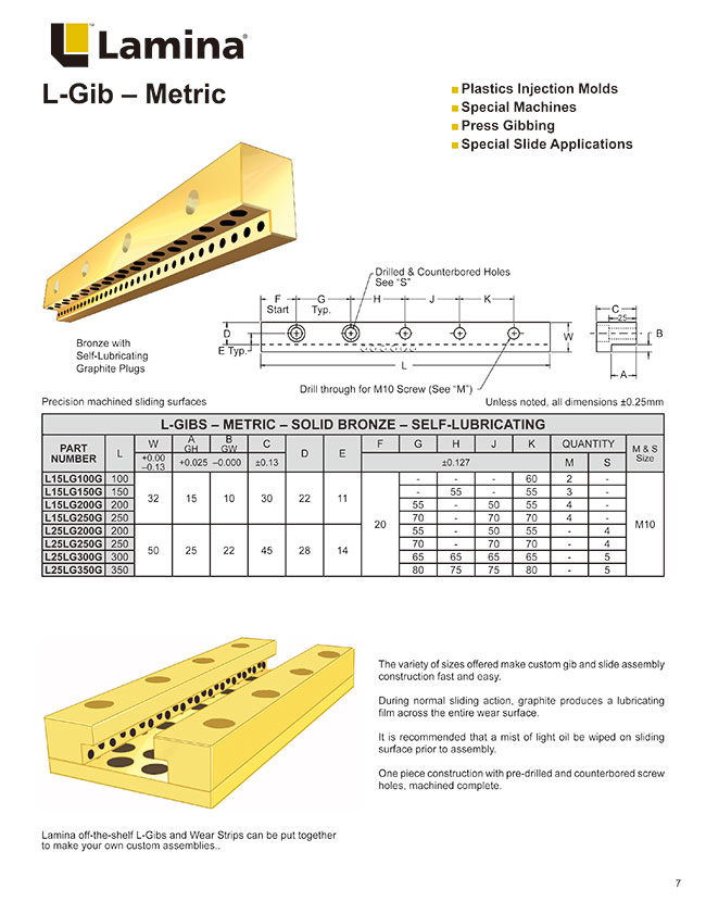 L-Gibs - Solid Bronze, Self-Lubricating, Metric | Lamina | MISUMI