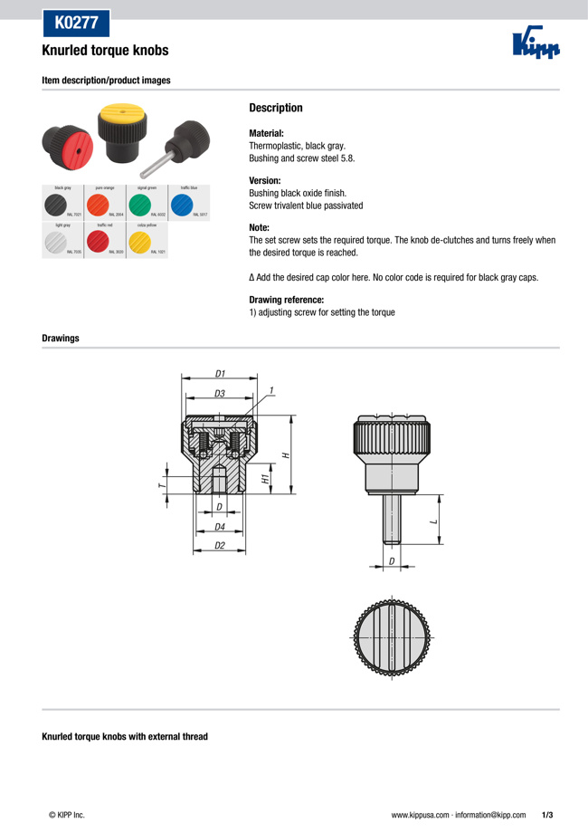 Knobs - with Internal Thread, Knurled Torque, Thermoplastic, Black Gray ...