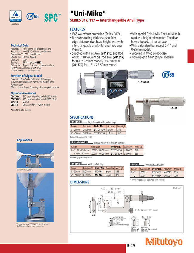 117-107 | Uni-Mike Micrometer - Interchangeable Anvil Type, Series 317 ...