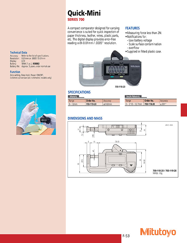 Micrometers - Quick-Mini, Series 700, Inch/Metric | MITUTOYO | MISUMI