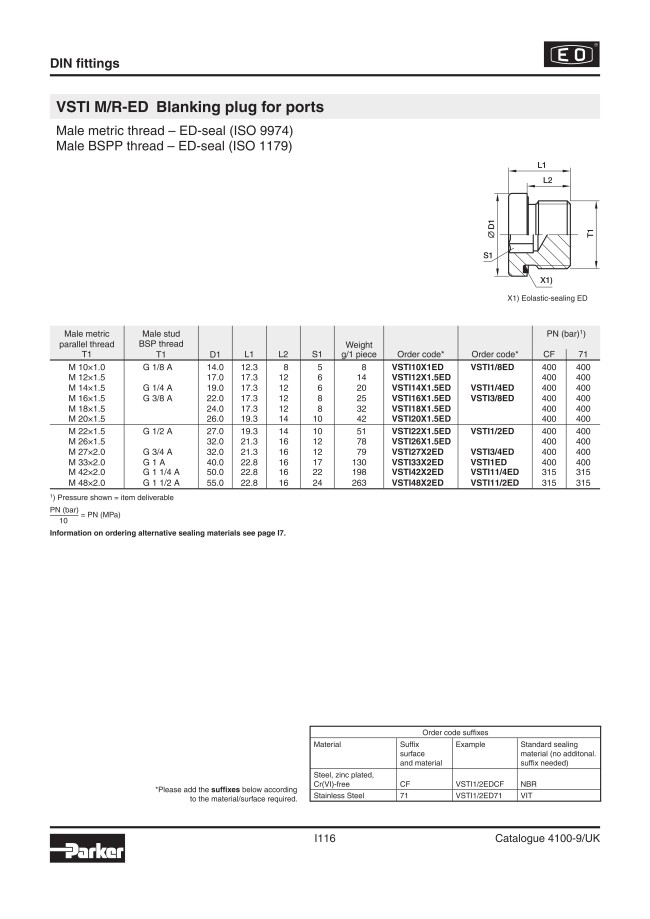 VSTI1/4EDCF | Hydraulic Hose Adapters - BSPP Hollow Hex Plug, Ermeto ...