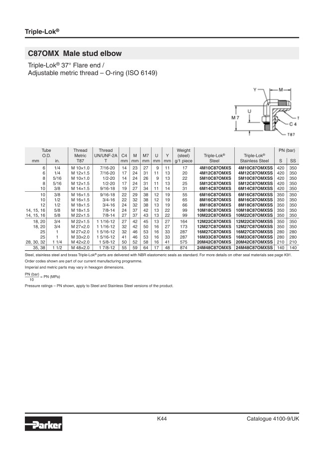 Hydraulic Hose Adapters - Male Elbow, ISO 6149 37° Flare / ISO 6149 ...