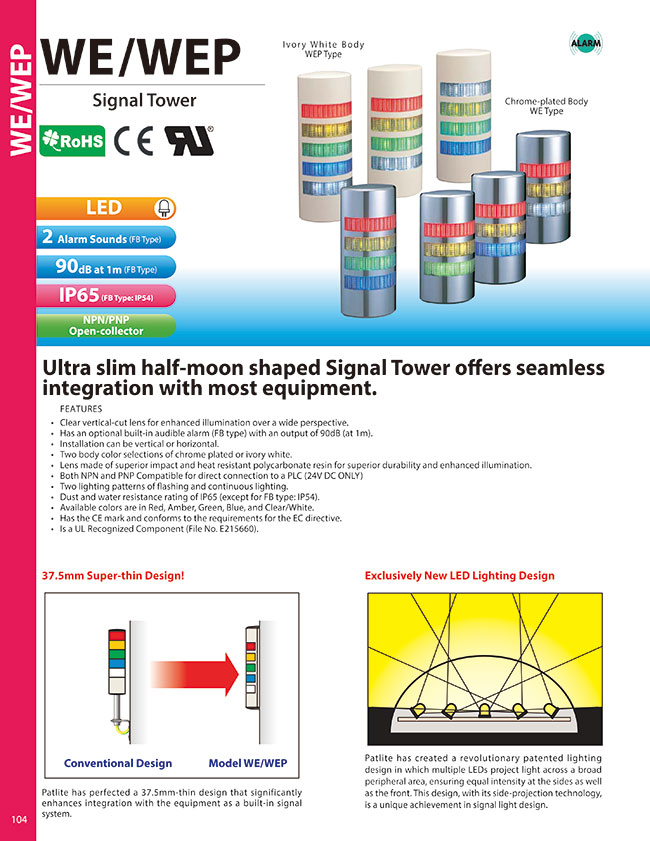 Stack Lights - LED Signal Light, Laminated, Wall-Mounted, WEP/WE Series ...