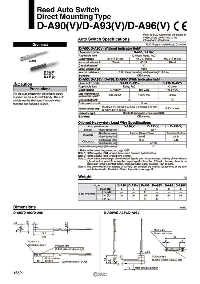 D-A93 | Cylinder Switches - Reed, Auto Switch, Direct Mounting, D-A90/D ...