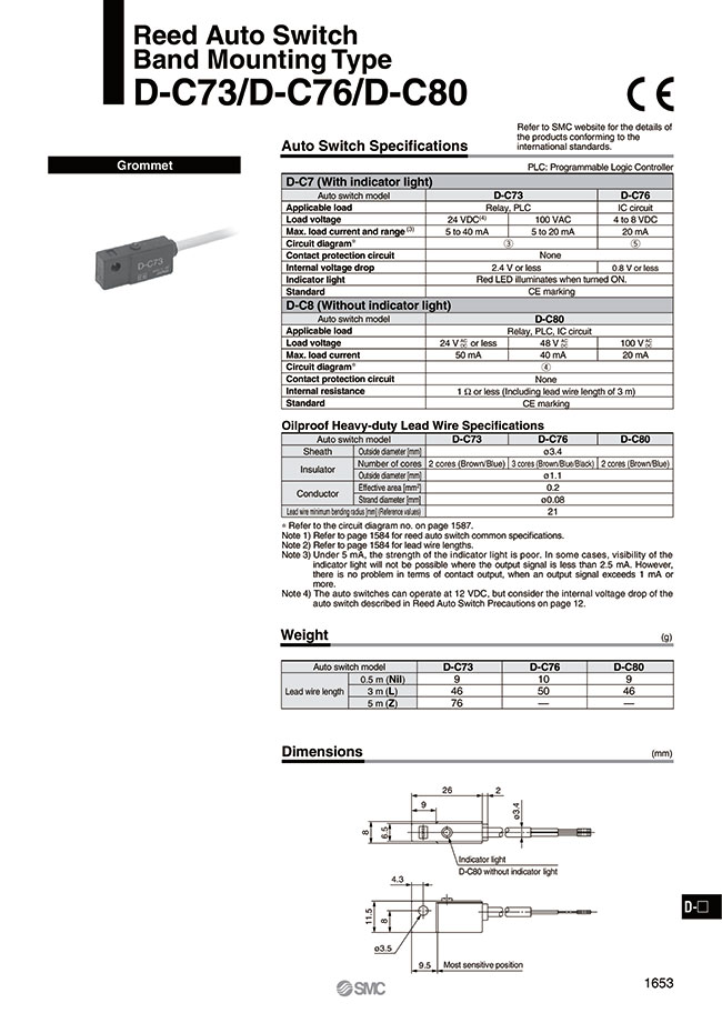 D-C73 | Cylinder Switches - Reed, Band Mounting, D-C73/D-C76/D-C80 ...