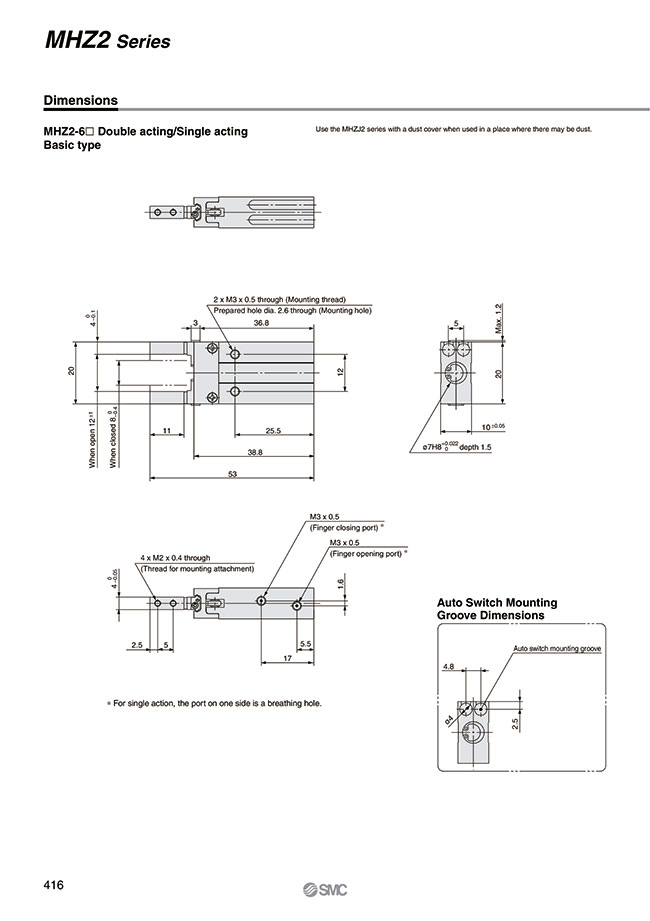 MHZ2-6D | Air Gripper - Parallel Type, Standard Type, MHZ2 Series | SMC ...