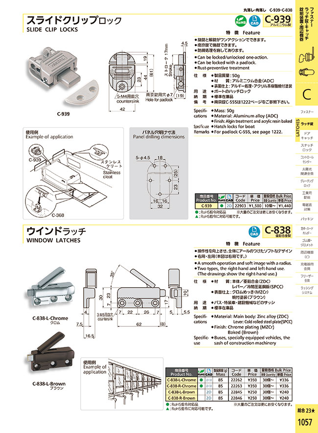 Wind Latches - Zinc Alloy, C-838 | Takigen | MISUMI