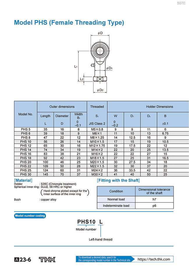 PHS10 | Rod End Bearing - Female Threaded, PHS Series | THK | MISUMI