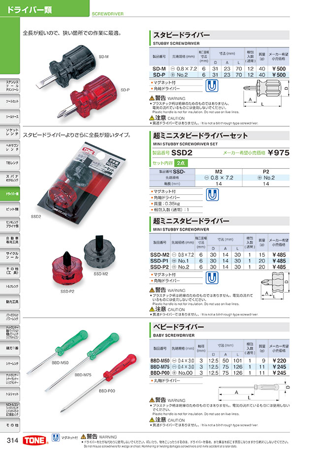 Screwdrivers - Stubby, Ultra Mini | TONE | MISUMI