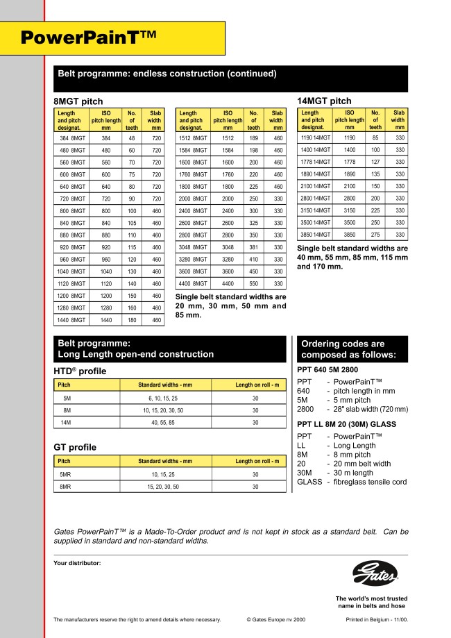 Dunlop Tire Pressure Chart 14MGT 1400 60 | 14MGT Poly Chain® Timing