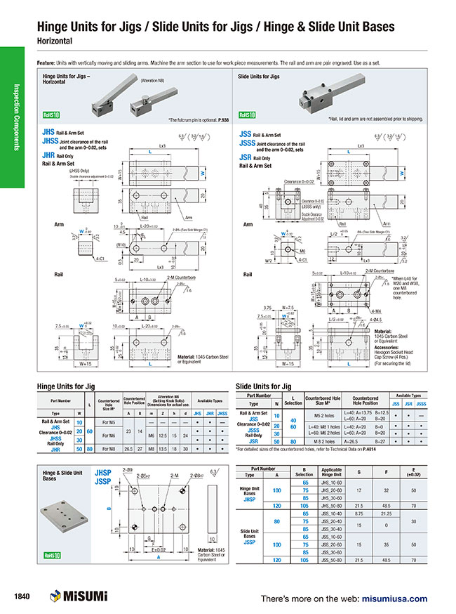 Inspection Jigs Accessories - Hinge Units, Horizontal Travel | MISUMI ...