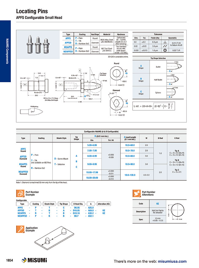 NAAMS Locating Pin - Small Head, A&D Dimensions Configurable | MISUMI ...