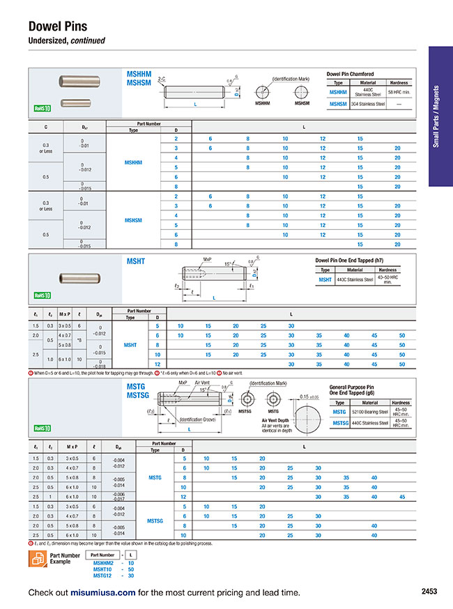 Dowel Pins - Straight, Both Ends Chamfered, h7 Tolerance | MISUMI | MISUMI