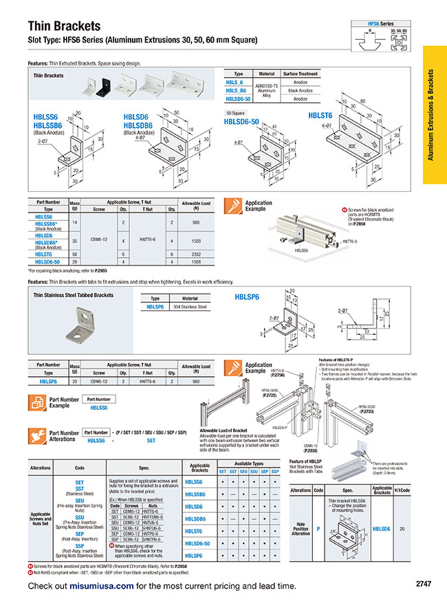 Brackets - 6 Series, Thin Stainless Steel Brackets, with Tab | MISUMI ...